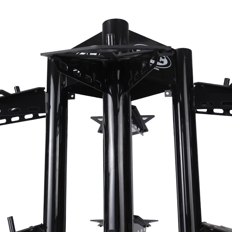 Black metal display rack with hangers